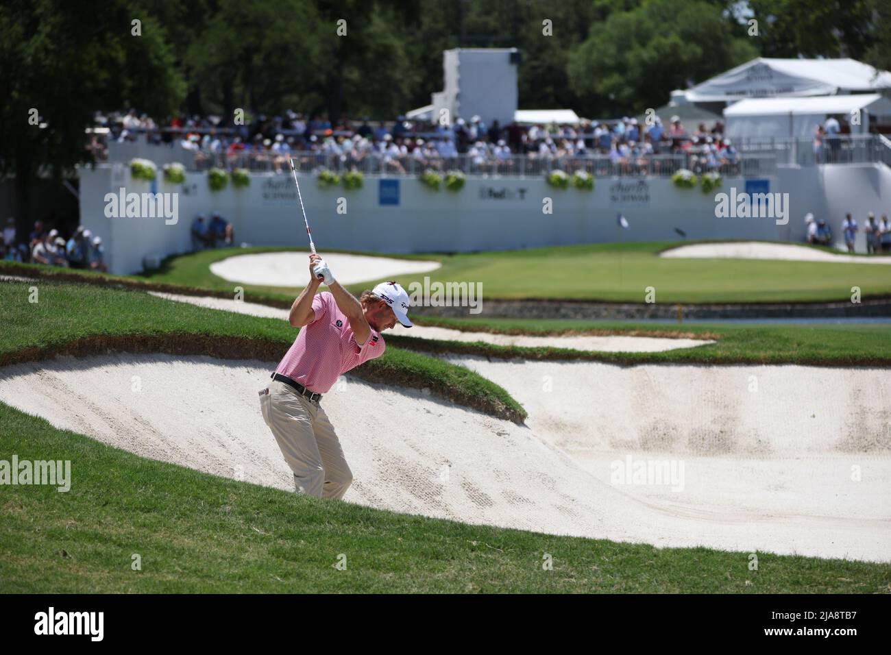 FORT WORTH, TX - MAY 28: Austin Smotherman hits from the bunker on hole ...