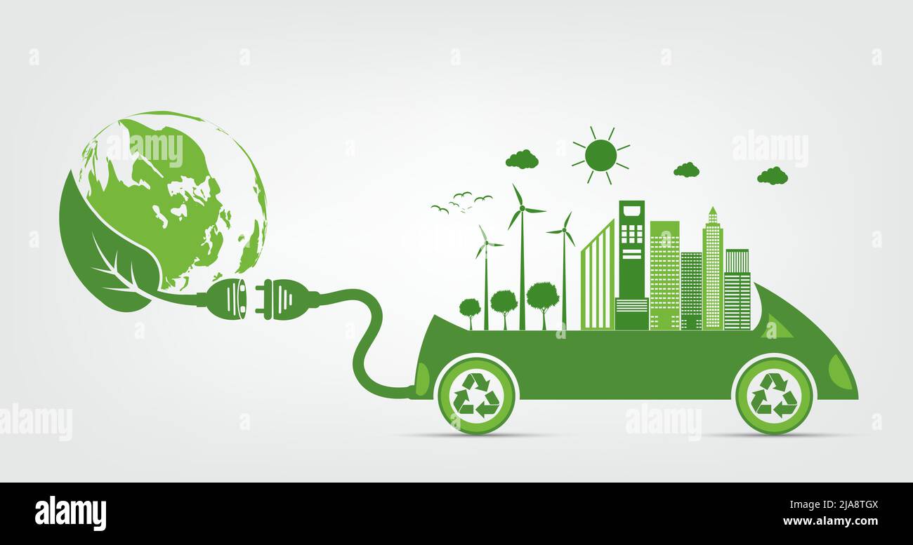 Ecology and Environmental Cityscape Concept,Car Symbol With Green ...