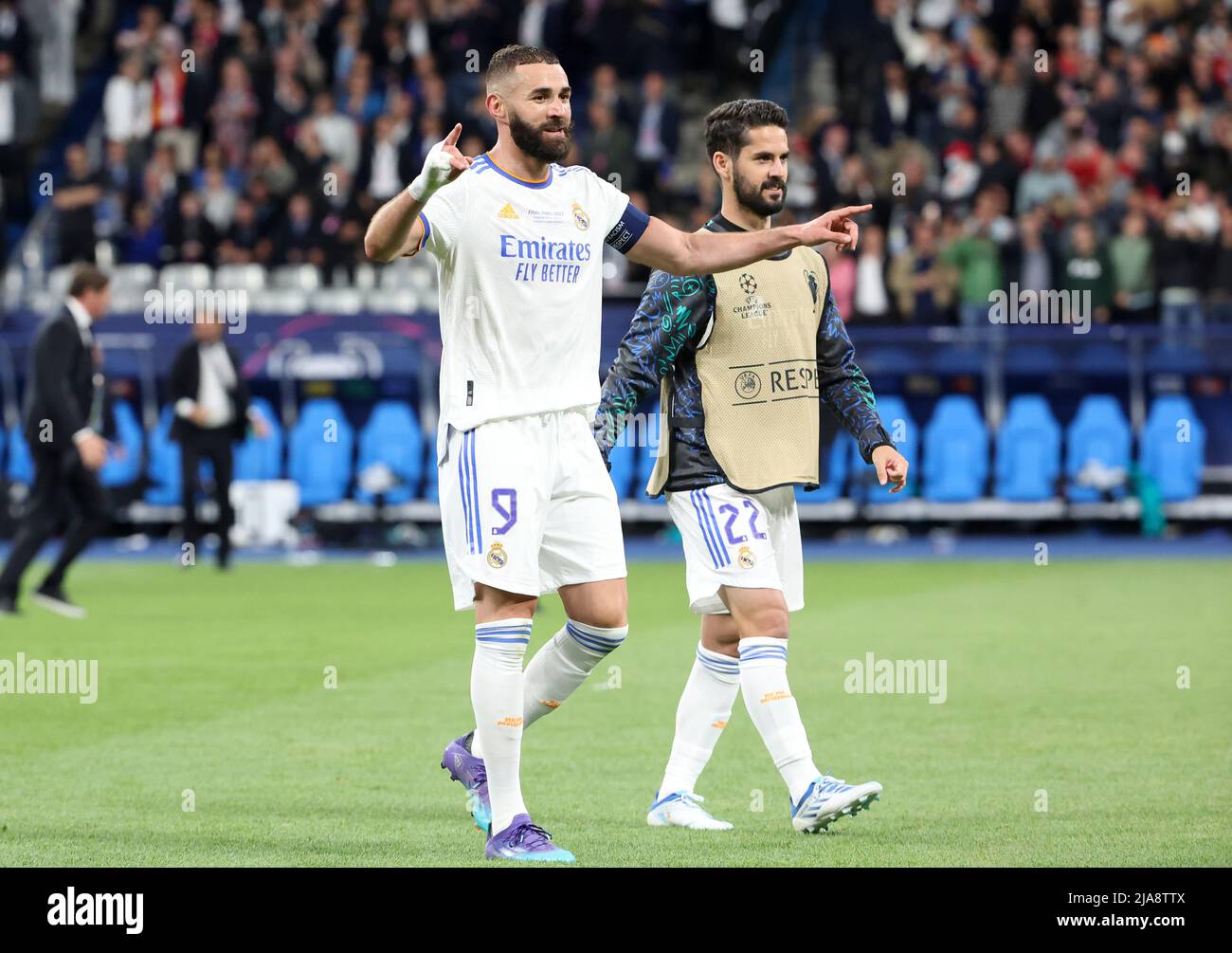 Paris, France. 28th May, 2022. Karim Benzema, Isco of Real Madrid ...