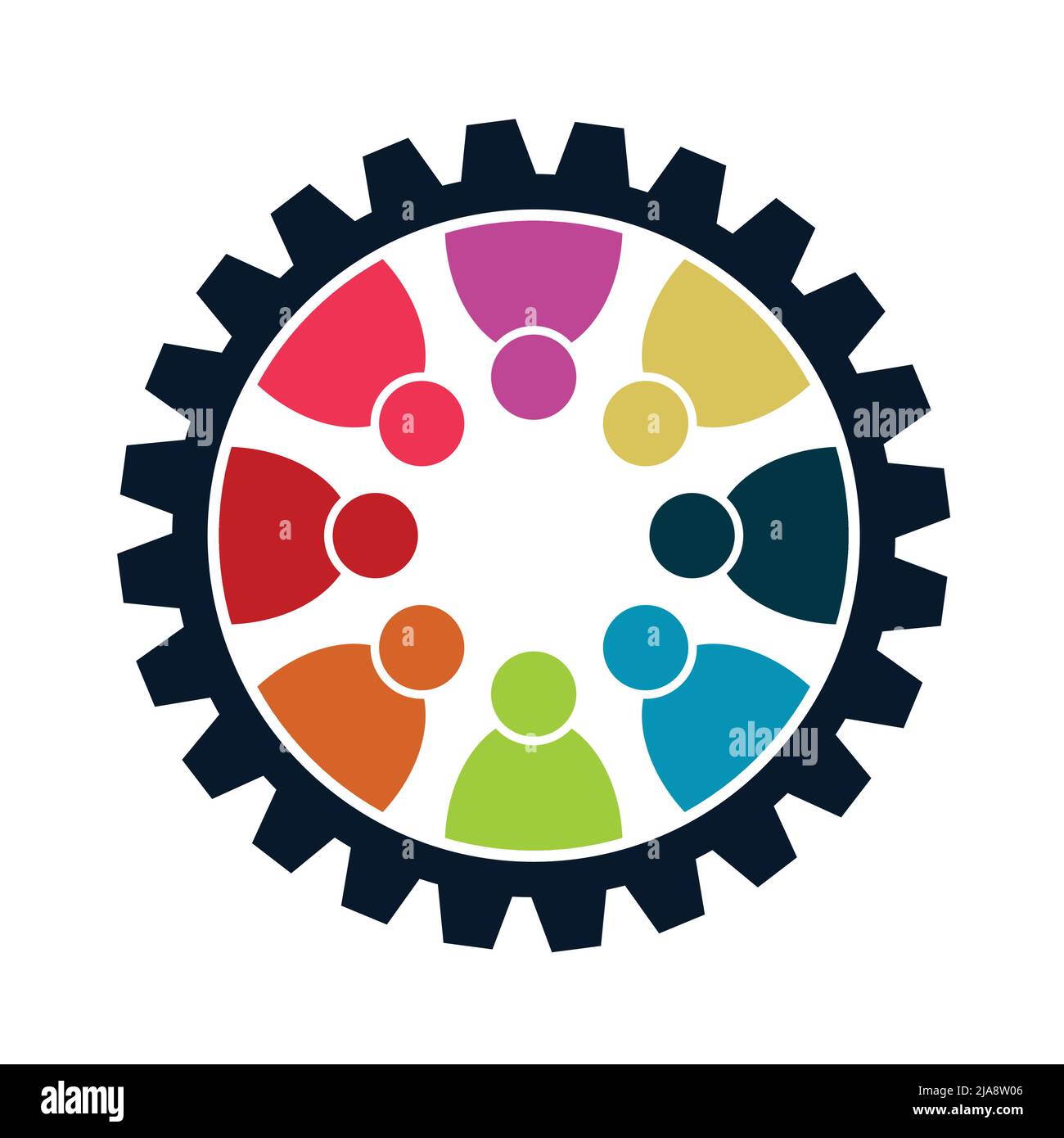 gear teamwork meeting concept.Eight people in the circle.logo team work ...
