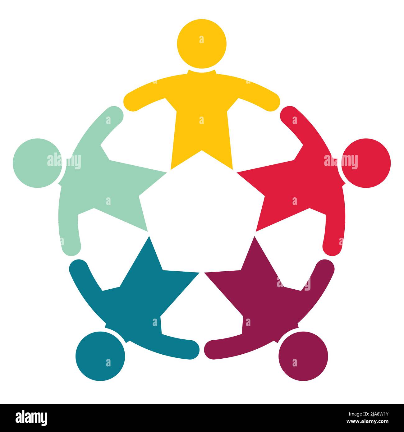 Group of five people in a circle.Teamwork meeting.people are meeting in ...