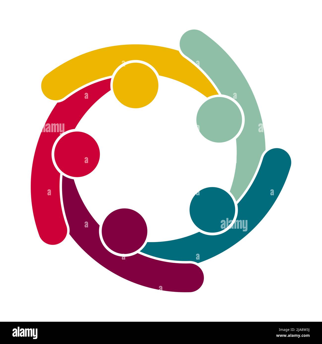 Group of five people in a circle.Teamwork meeting.people are meeting in ...