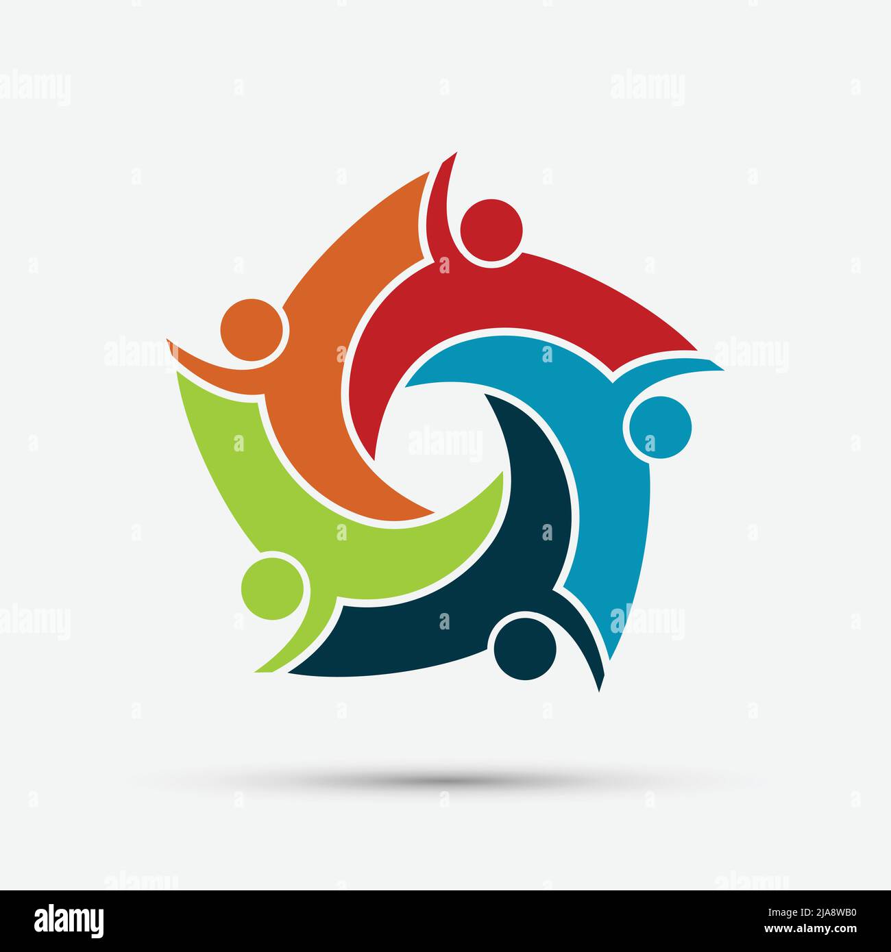 Group of five people in a circle.Teamwork meeting.people are meeting in ...