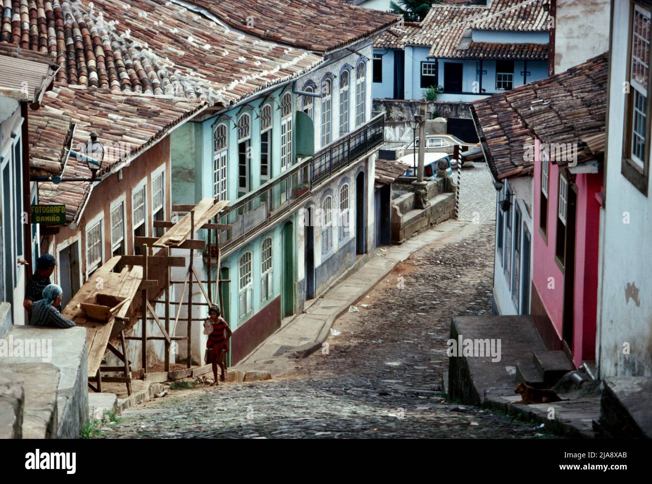 Hillside street in Ouro Preto, that was the main center of Brazilian ...