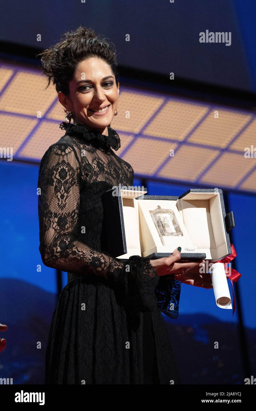 Cannes, France. 28th May, 2022. Zahra Amir Ebrahimi wins the Best Actress Palm d'Or Award for ...