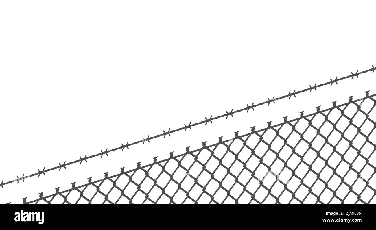 Prison fence. Netting and straight barbed wire. Flat vector ...