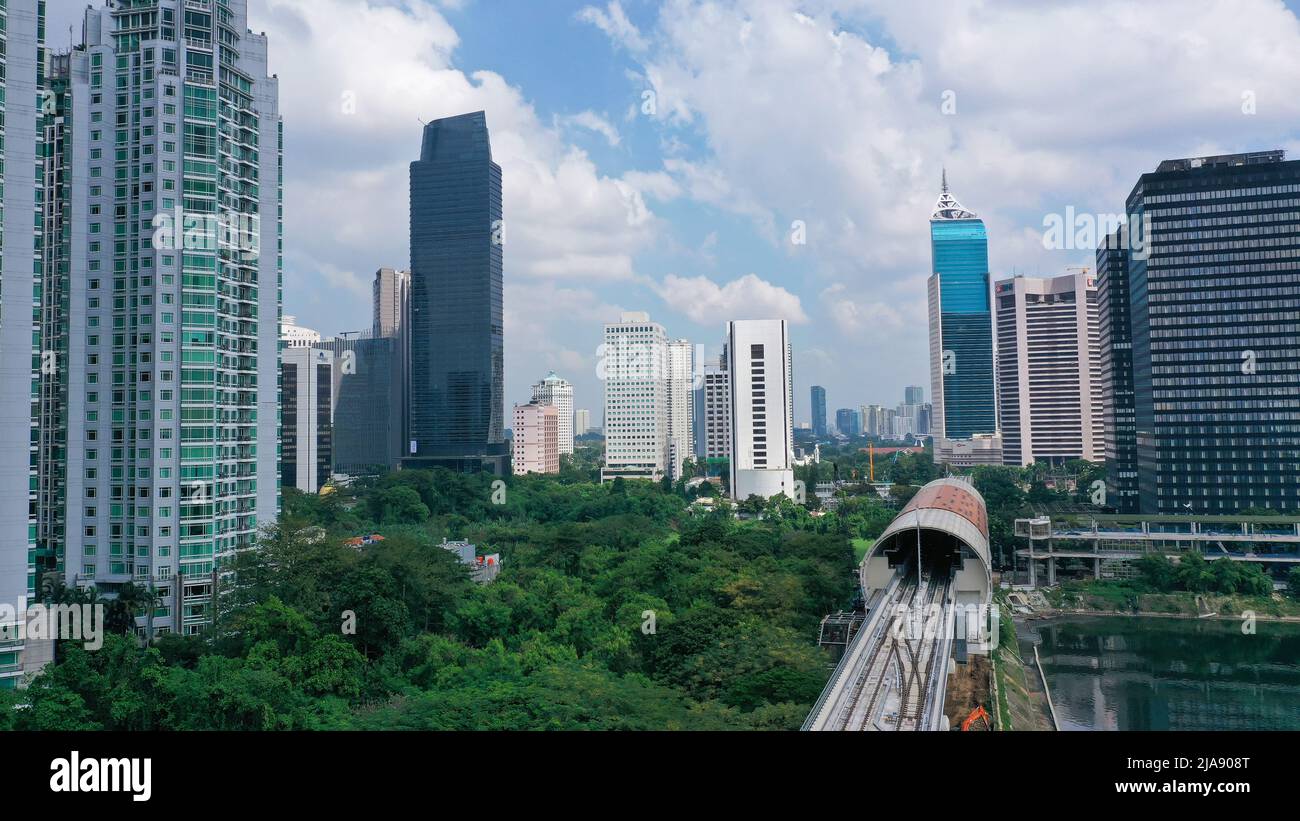 Aerial view of LRT railway station platform at the new constructed in ...