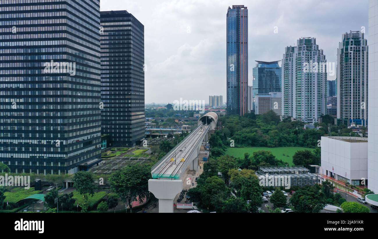 Aerial view of LRT railway station platform at the new constructed in ...