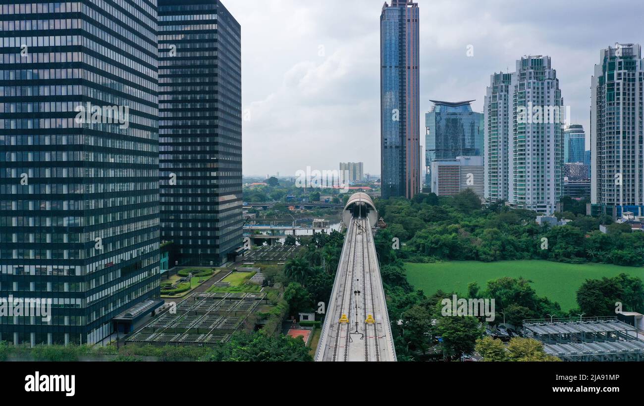 Aerial view of LRT railway station platform at the new constructed in ...