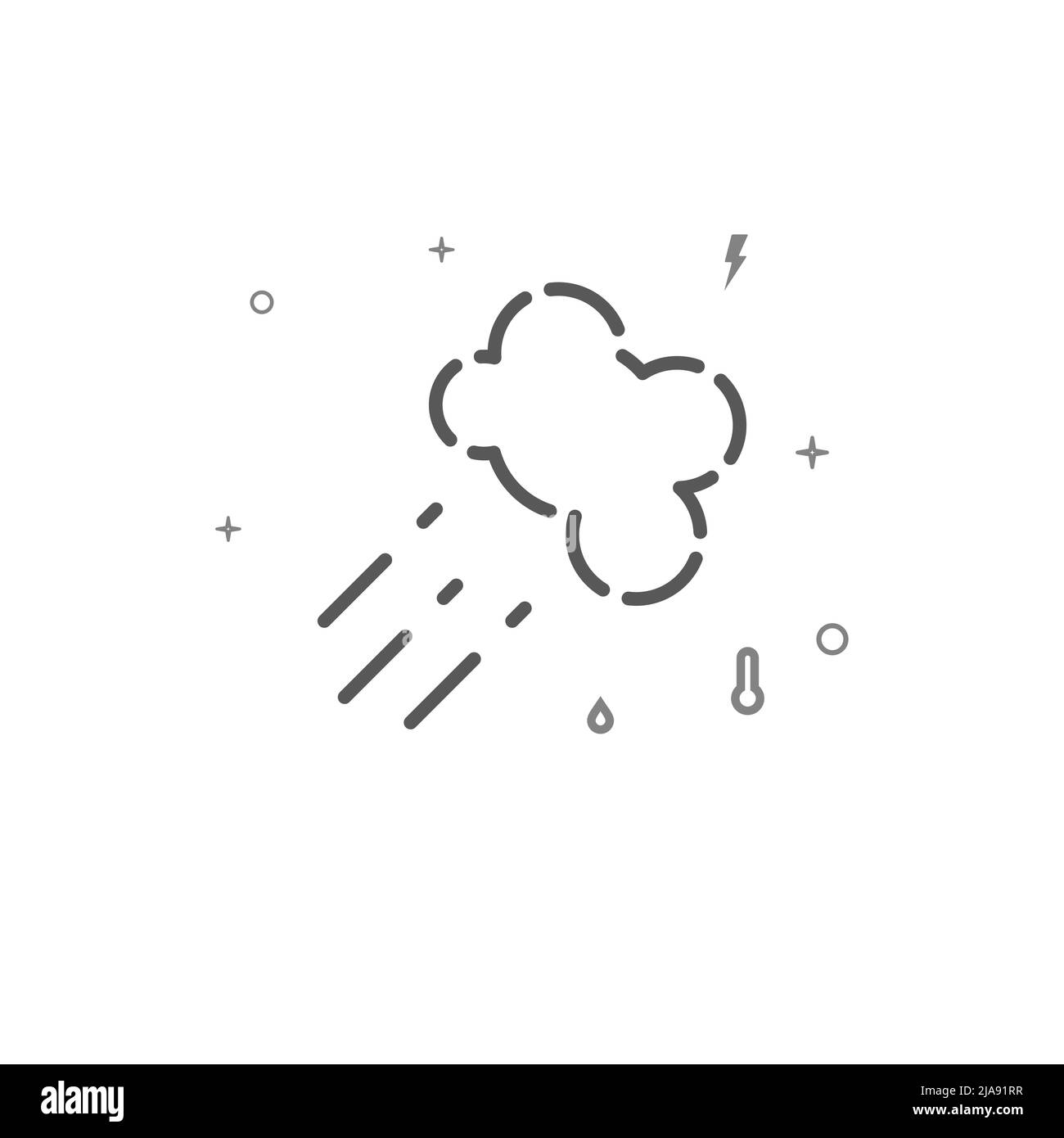 Heavy rain weather simple line icon, symbol, pictogram, sign isolated ...