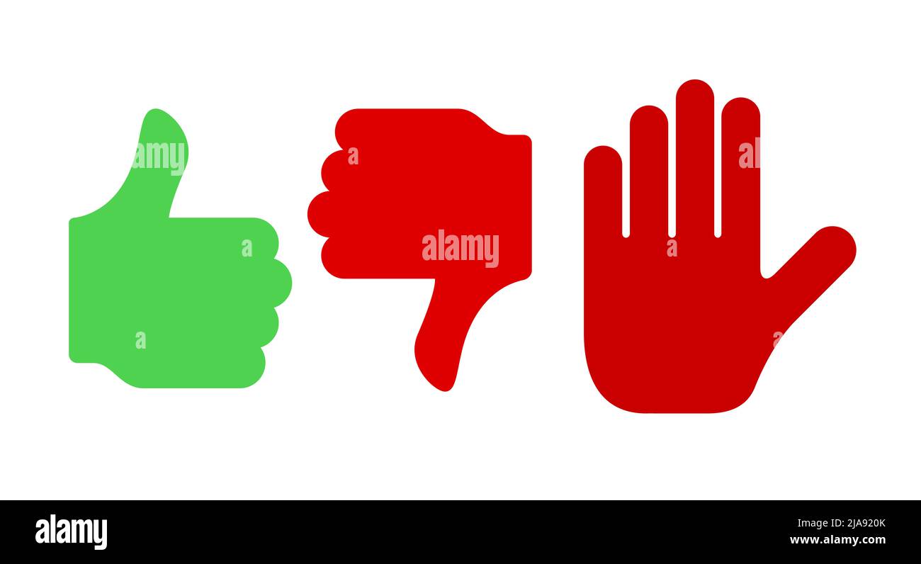 Thumb up, thumbs down, stop gesture. Flat illustration isolated on ...