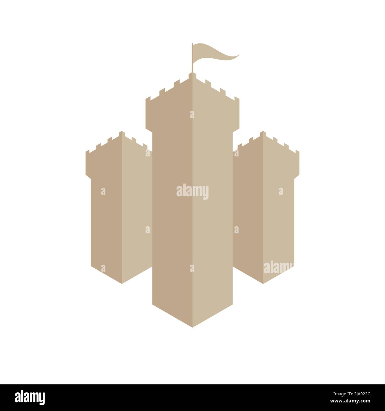 Three watchtowers with a pennant. Medieval castle. Flat illustration ...