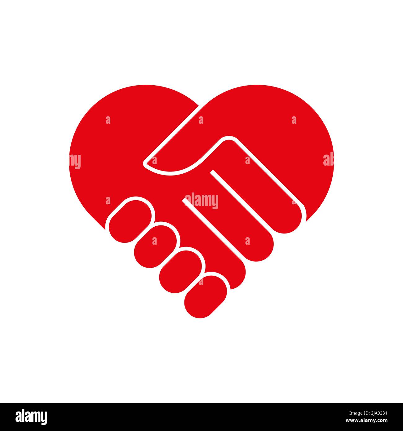 One heart, two hand palms, care love symbol. Red heart handshake icon ...