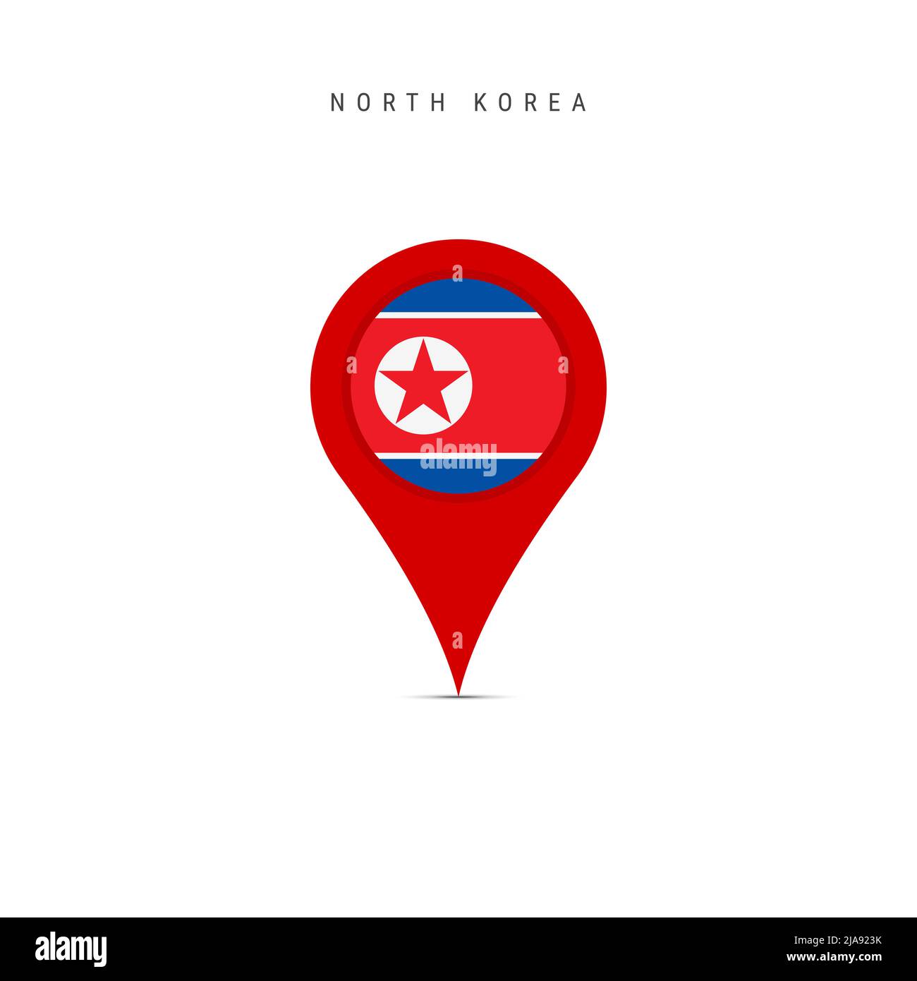 Teardrop map marker with flag of North Korea. Juche flag inserted in ...