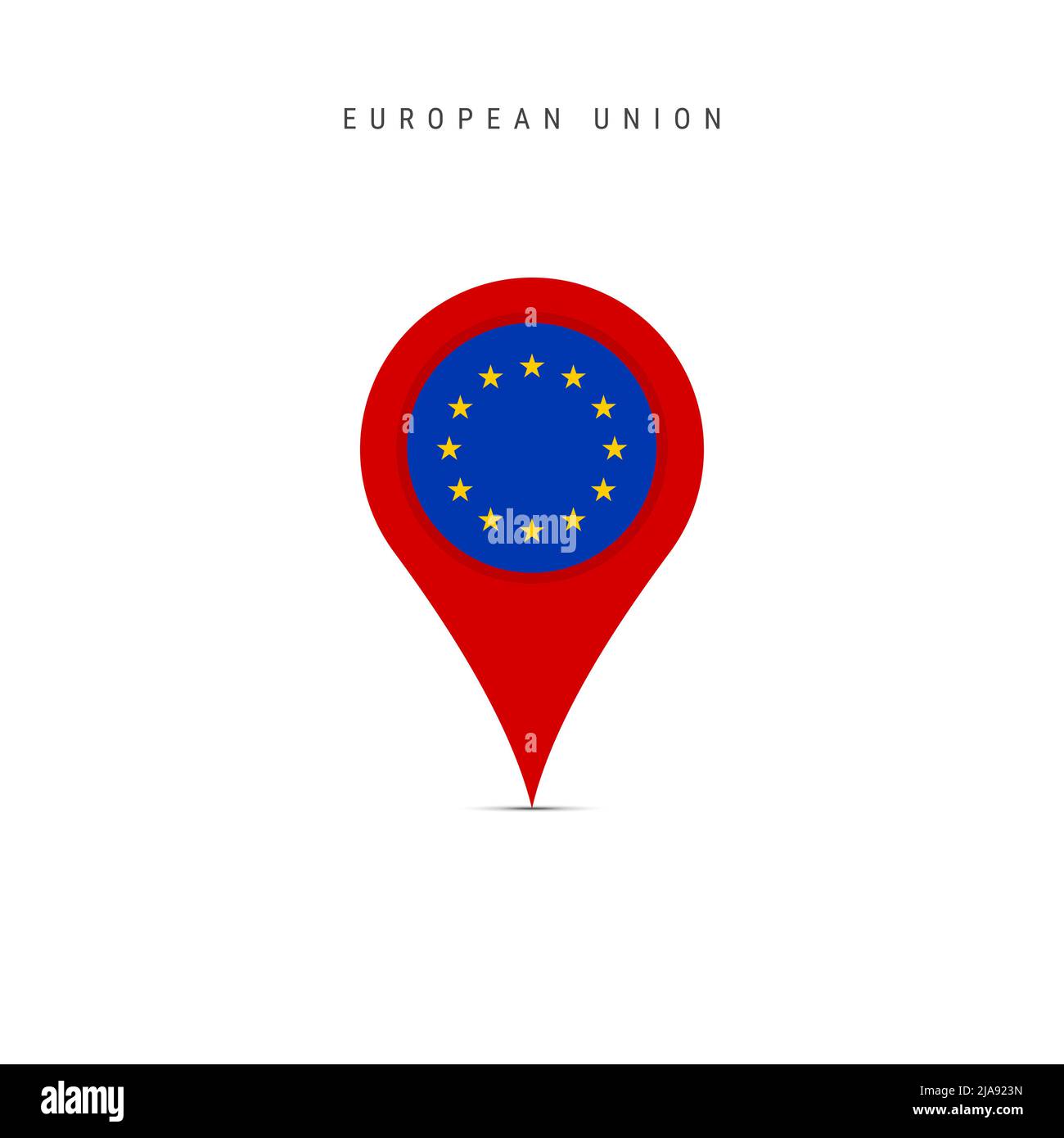 Teardrop map marker with flag of European Union. EU flag inserted in the location map pin. Flat ...
