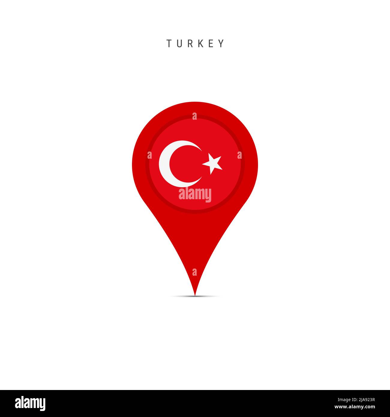 Teardrop map marker with flag of Turkey. Turkish flag inserted in the location map pin. Flat ...