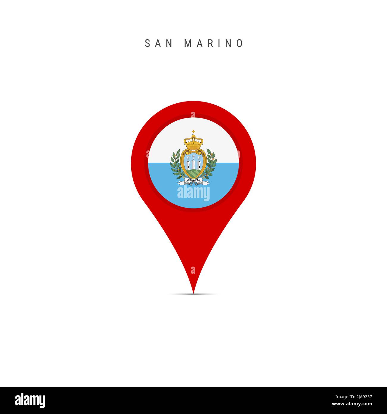 Teardrop map marker with flag of San Marino. Most Serene Republic flag inserted in the location ...