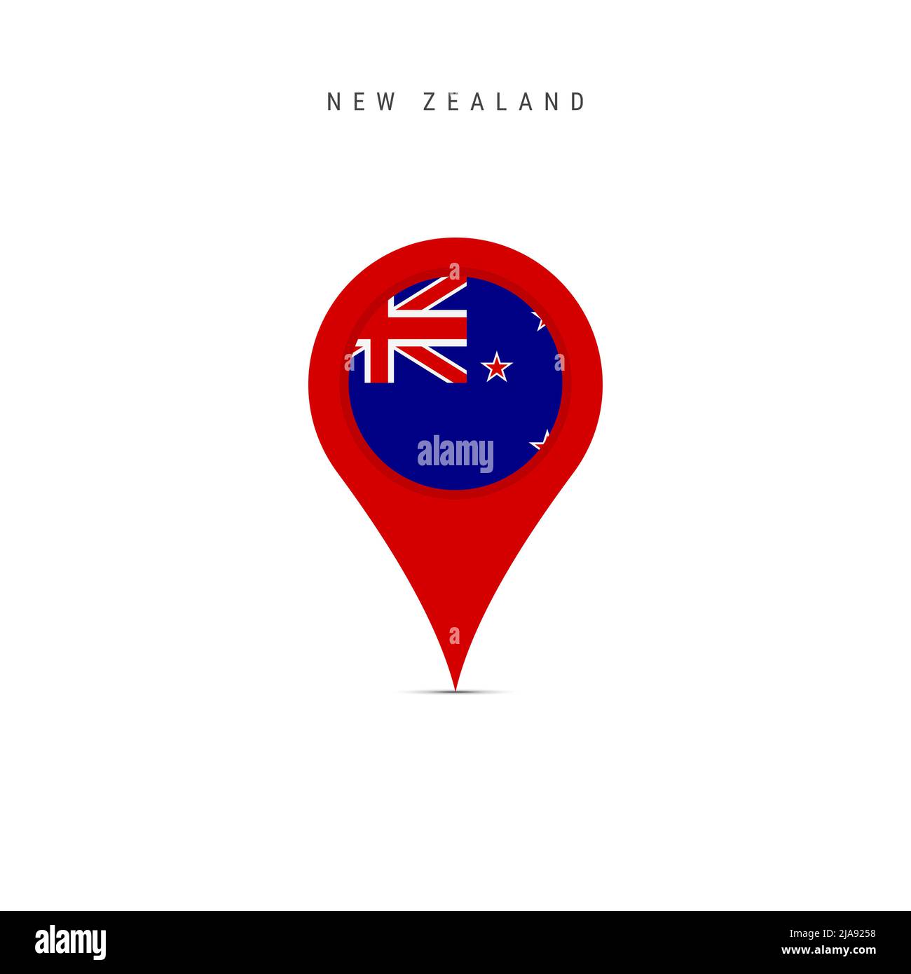 Teardrop map marker with flag of New Zealand. YYY flag inserted in the location map pin. Flat ...