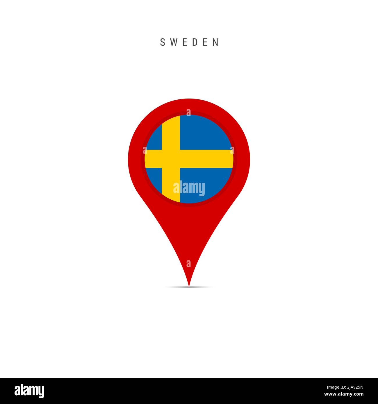 Teardrop map marker with flag of Sweden. Swedish flag inserted in the location map pin. Flat ...