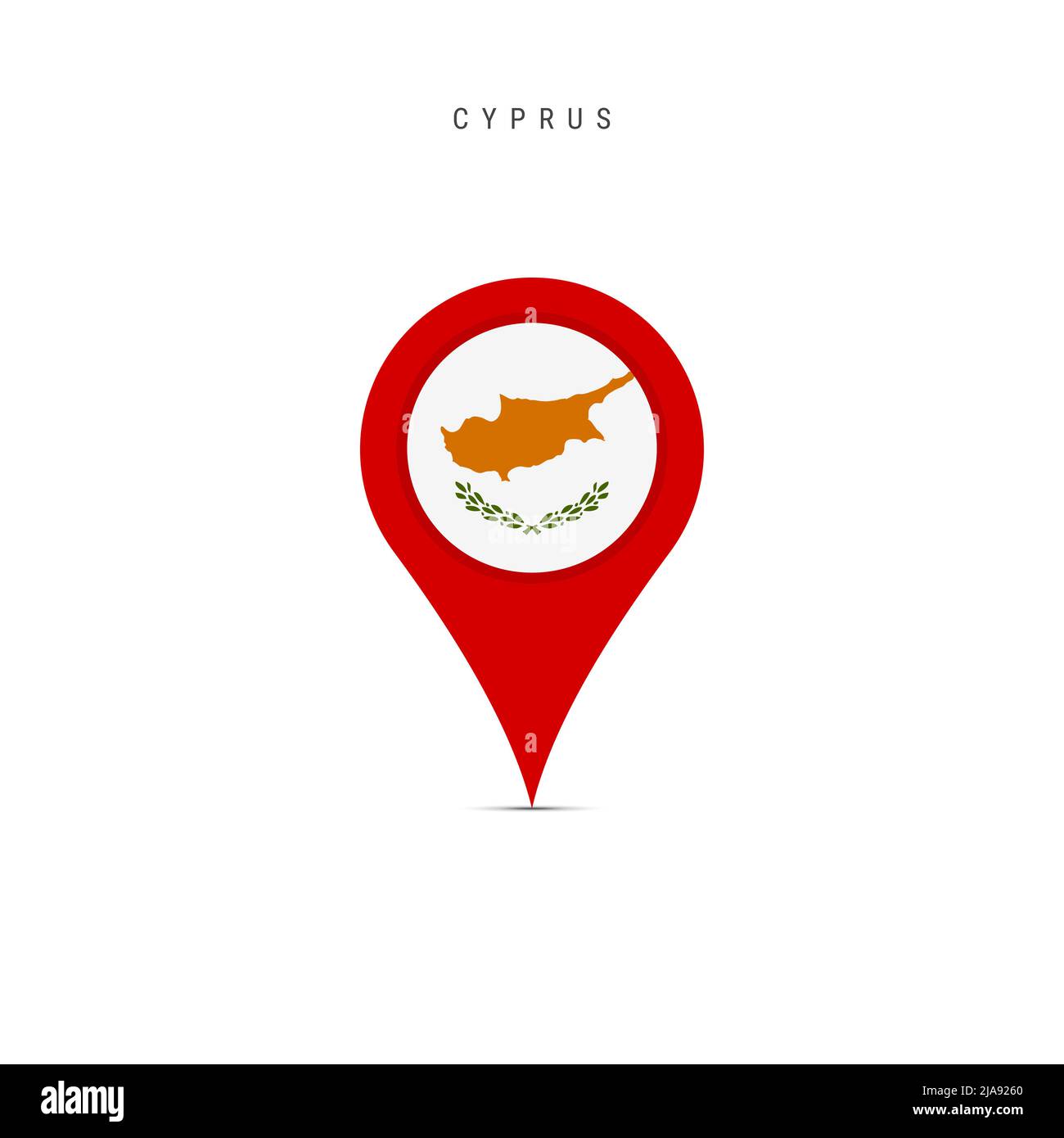 Teardrop map marker with flag of Cyprus. Cypriot flag inserted in the location map pin. Flat ...