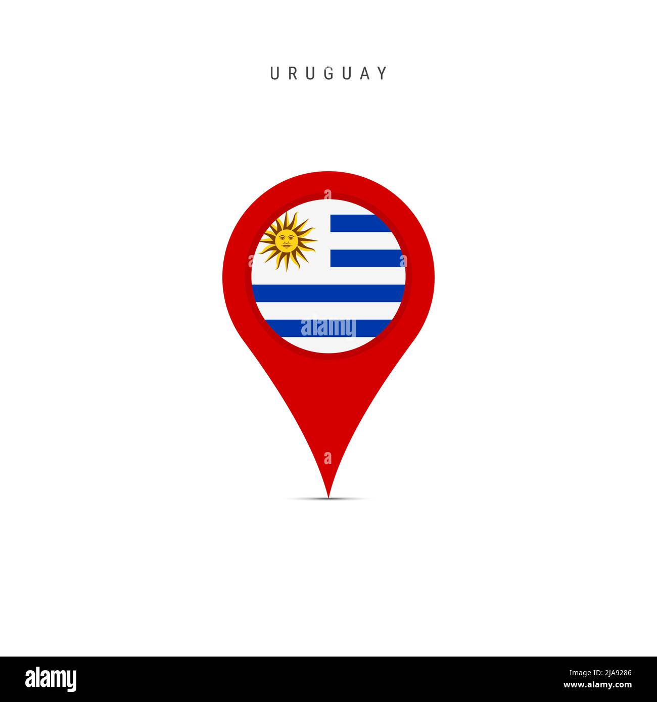 Teardrop map marker with flag of Uruguay. Uruguayan flag inserted in the location map pin. Flat ...