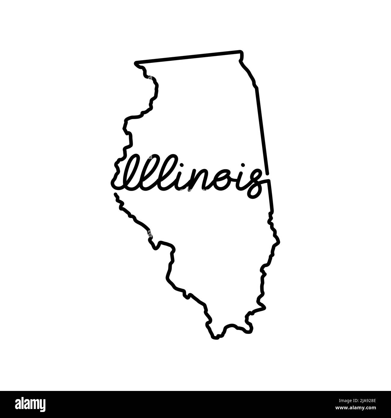 Illinois US state outline map with the handwritten state name ...