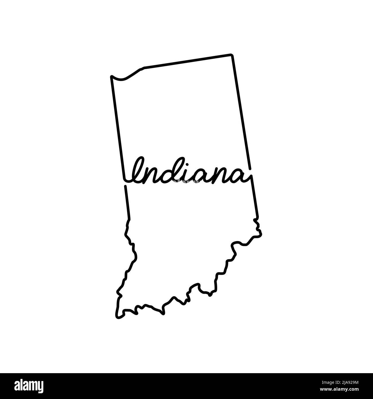Indiana US state outline map with the handwritten state name ...