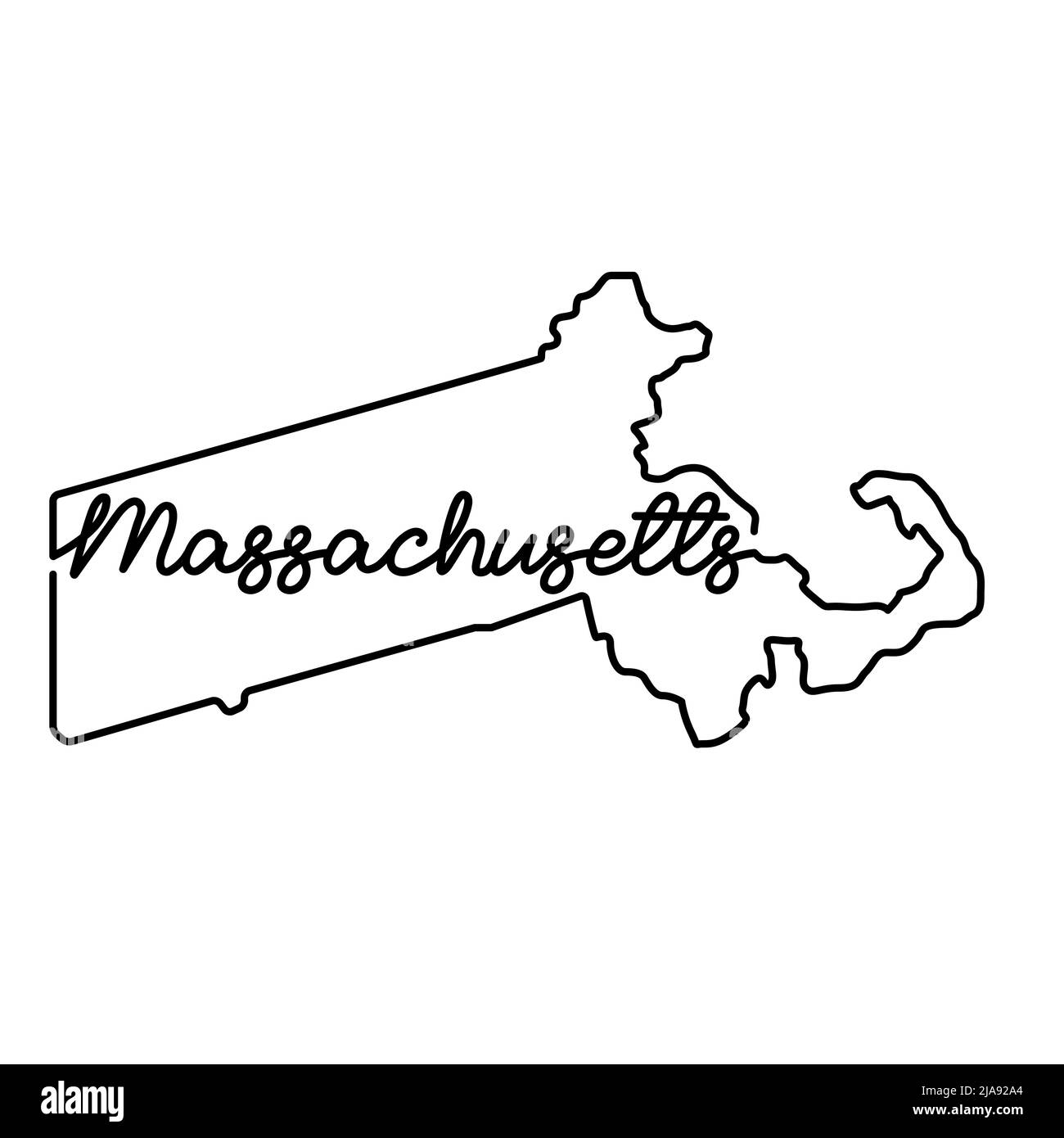 Massachusetts US state outline map with the handwritten state name ...