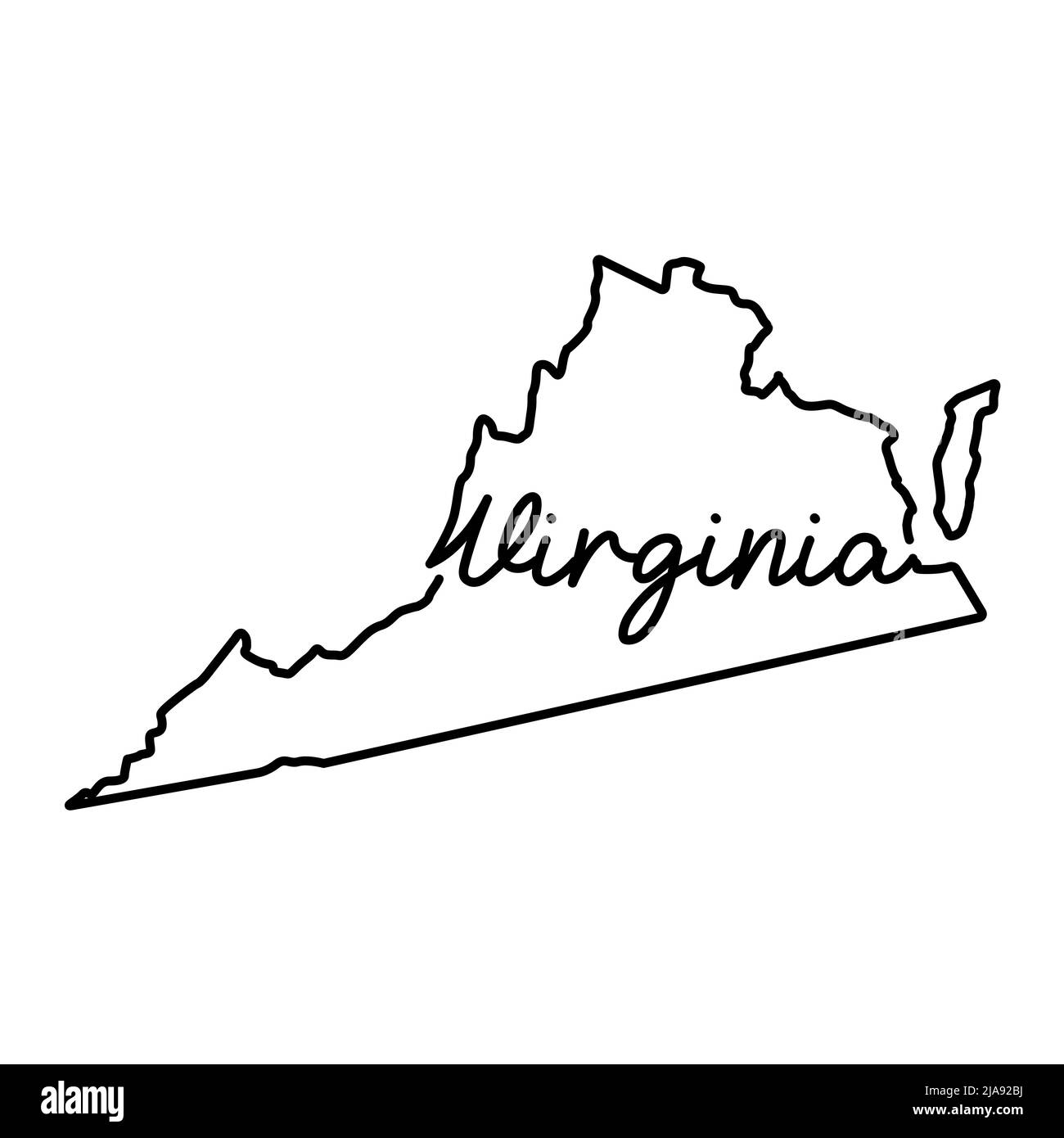 Virginia US state outline map with the handwritten state name ...