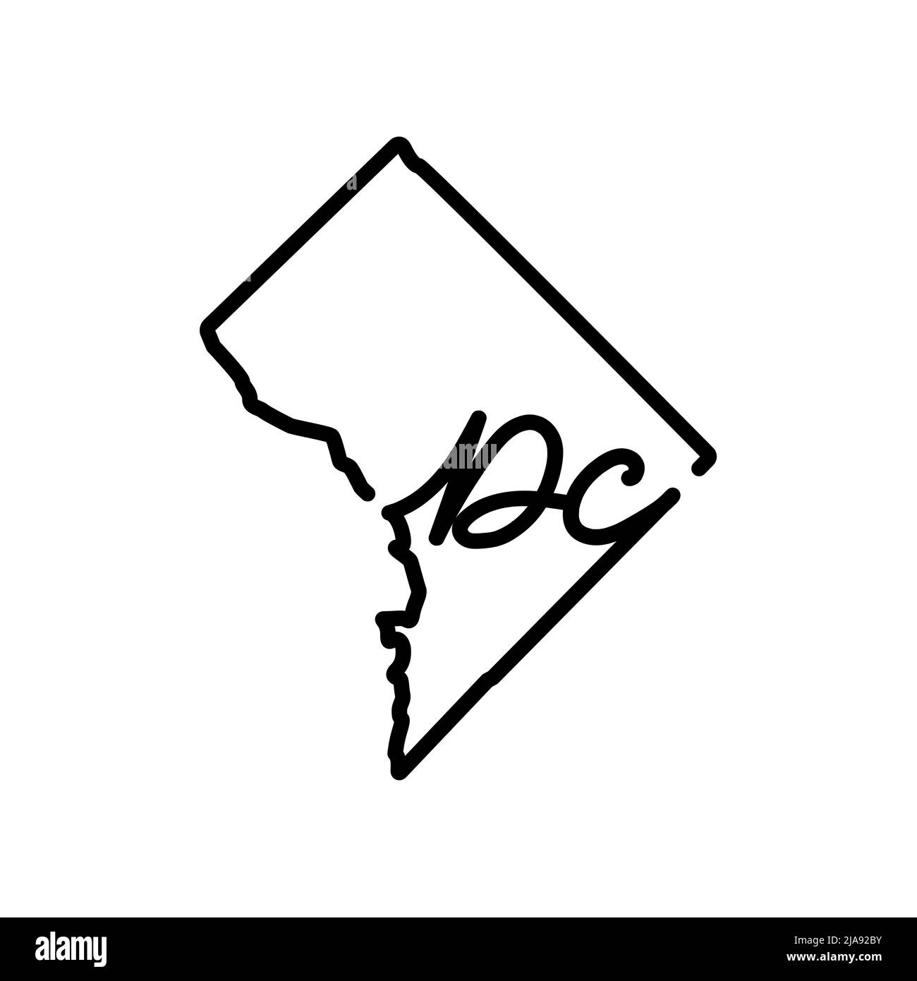 District of Columbia or Washington DC outline map with the handwritten ...