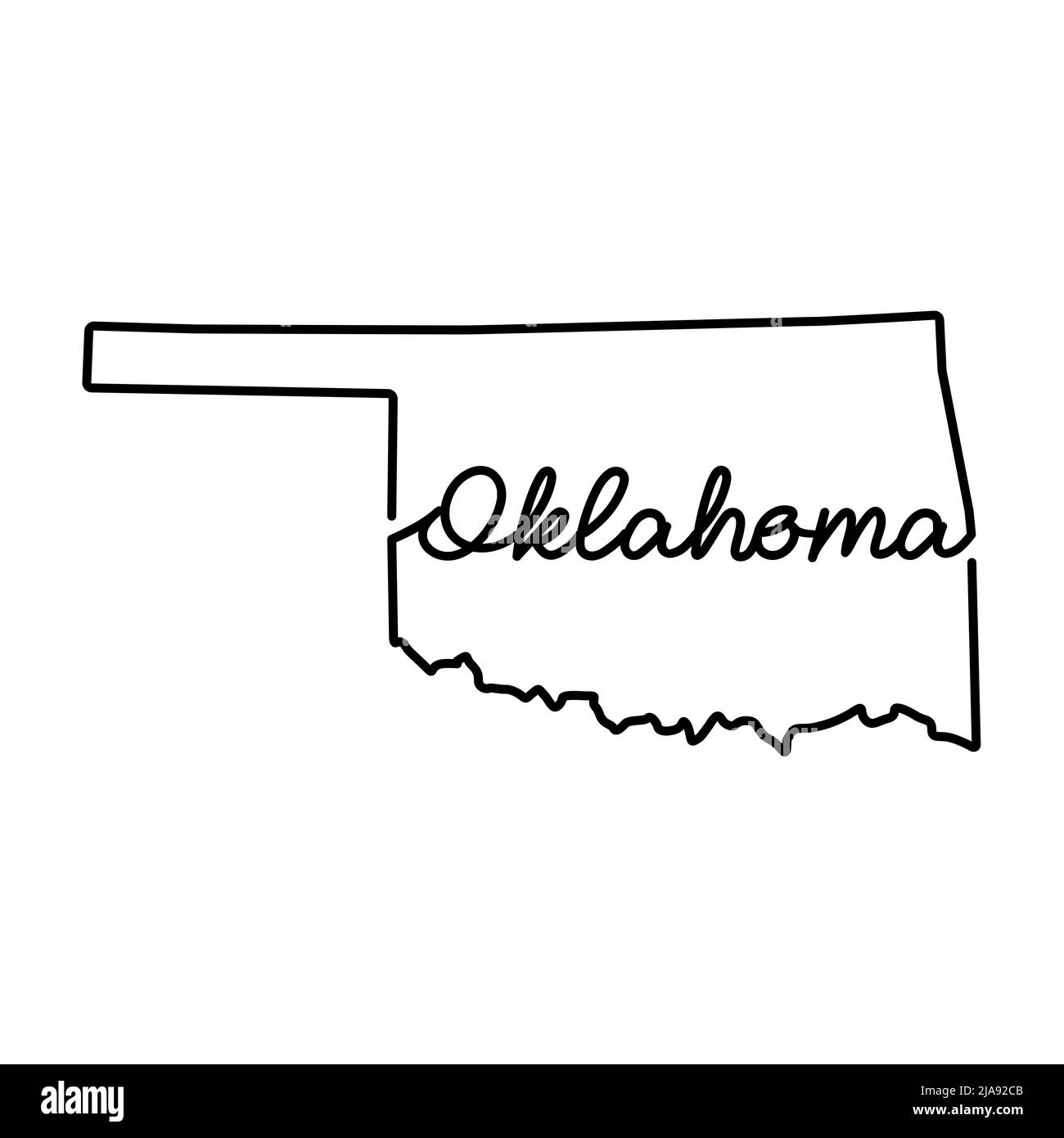 Oklahoma US state outline map with the handwritten state name ...