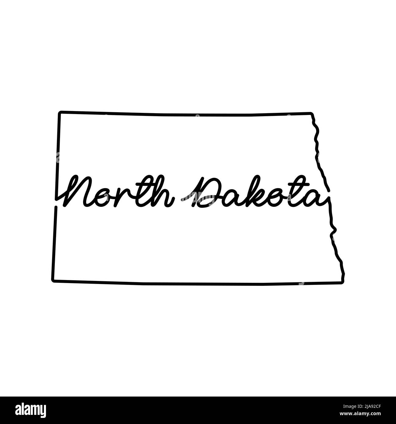 North Dakota US state outline map with the handwritten state name ...