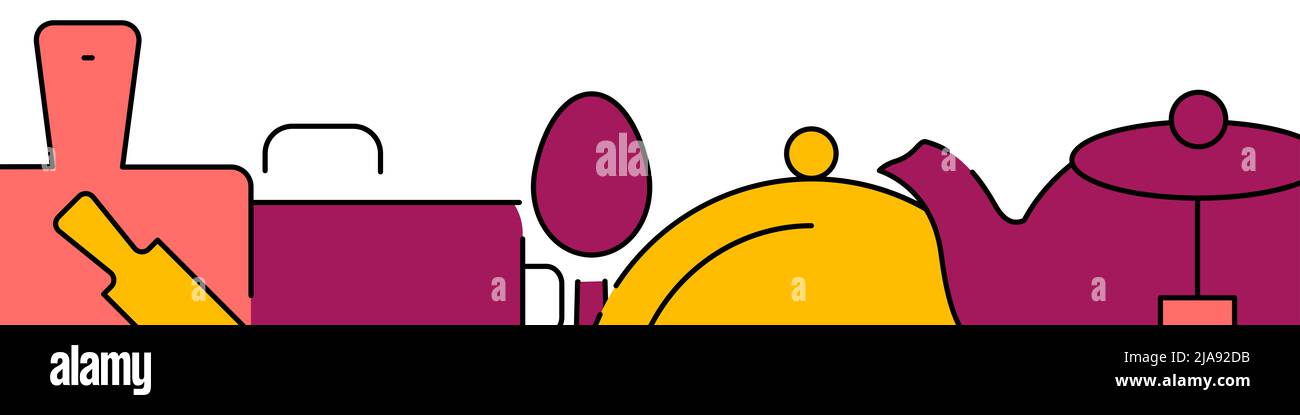 Kitchen, cooking related horizontal banner or bottom border template ...