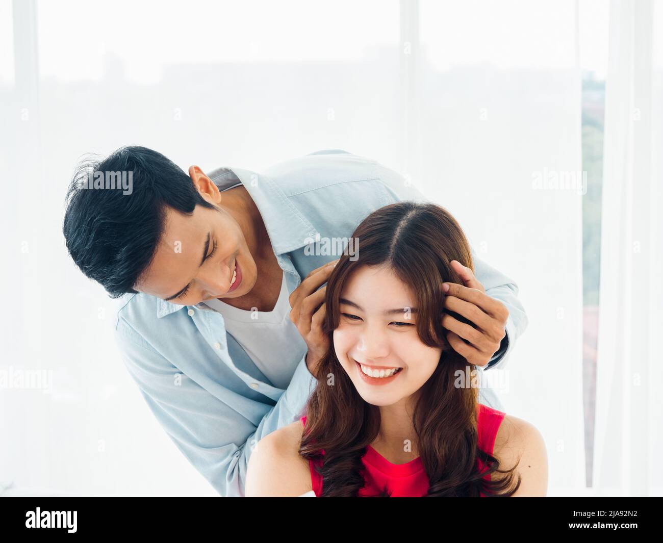 Making Surprise The Lover Sweet Couple Concept Handsome Asian Man