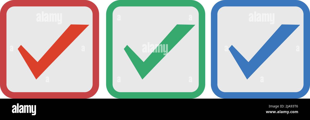 Red, green, blue check box set. Vector about selection. Editable vector ...