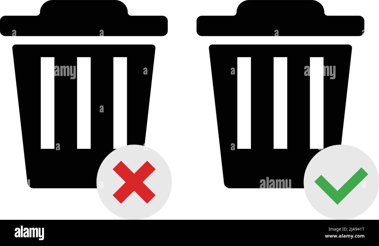 The trash with a trash with a cross mark box and a check mark. Editable ...