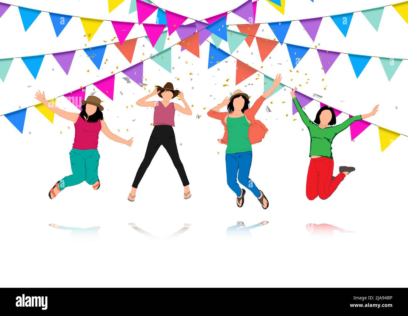 graphics festival flag with woman jump happy for backdrop background ...