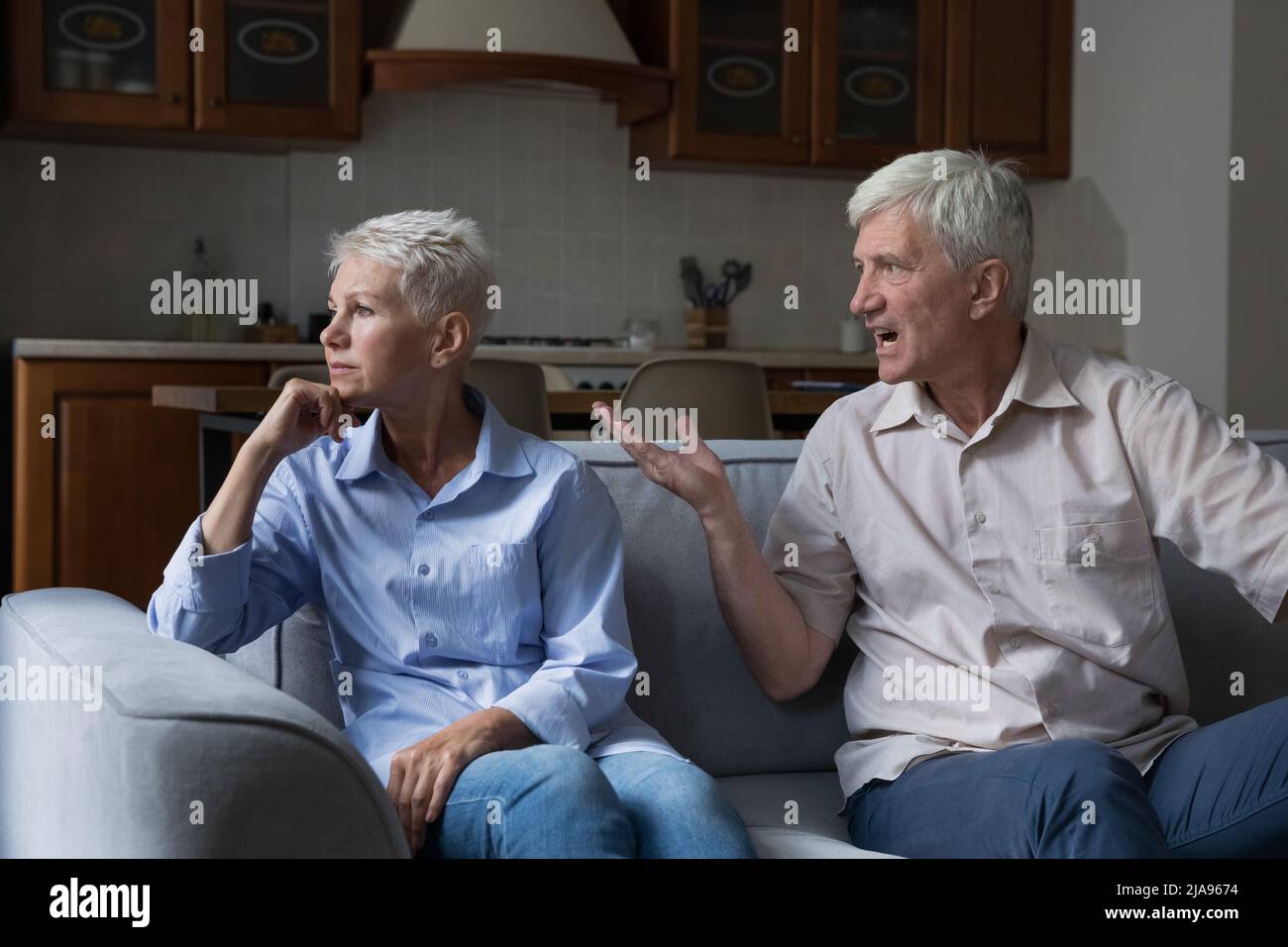 Angry jealous old age husband abuser scold stressed senior wife Stock ...