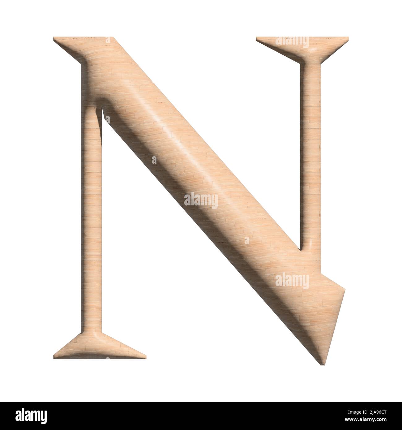 3D Wood capital N letter illustration on white background Stock Photo ...