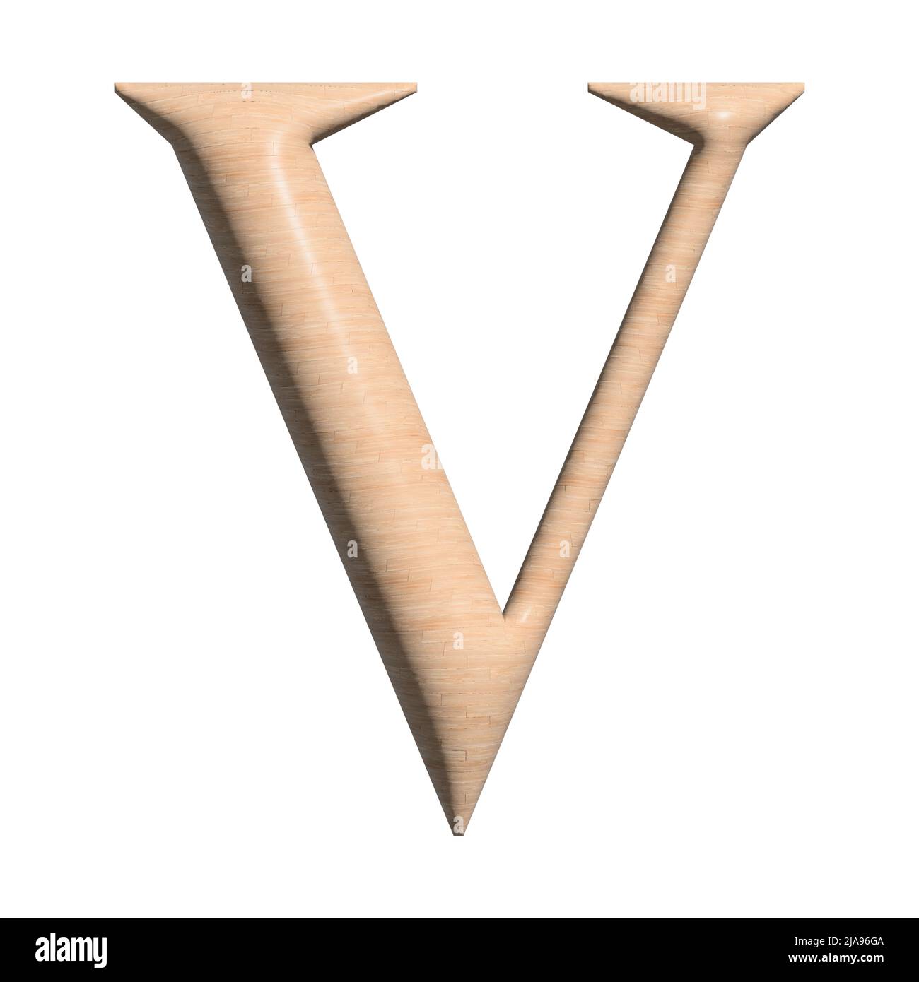 3D Wood capital V letter illustration on white background Stock Photo ...