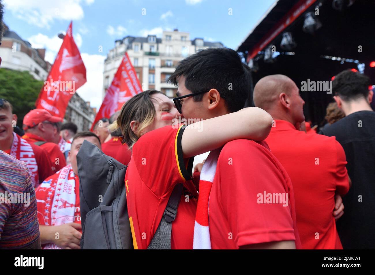 Liverpool fans in the fanzone in Paris, ahead of the UEFA Champions ...