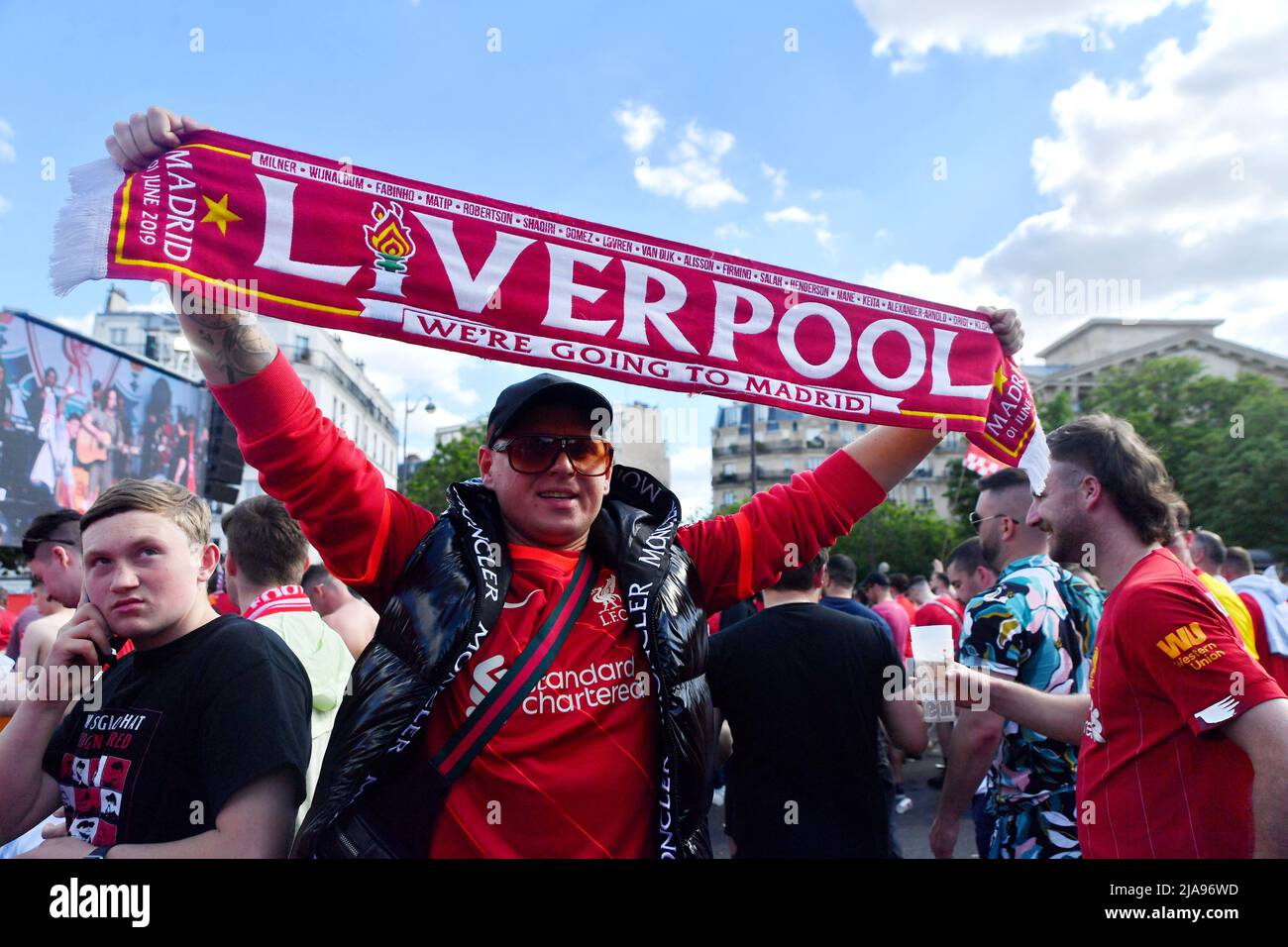 Liverpool fans in the fanzone in Paris, ahead of the UEFA Champions ...