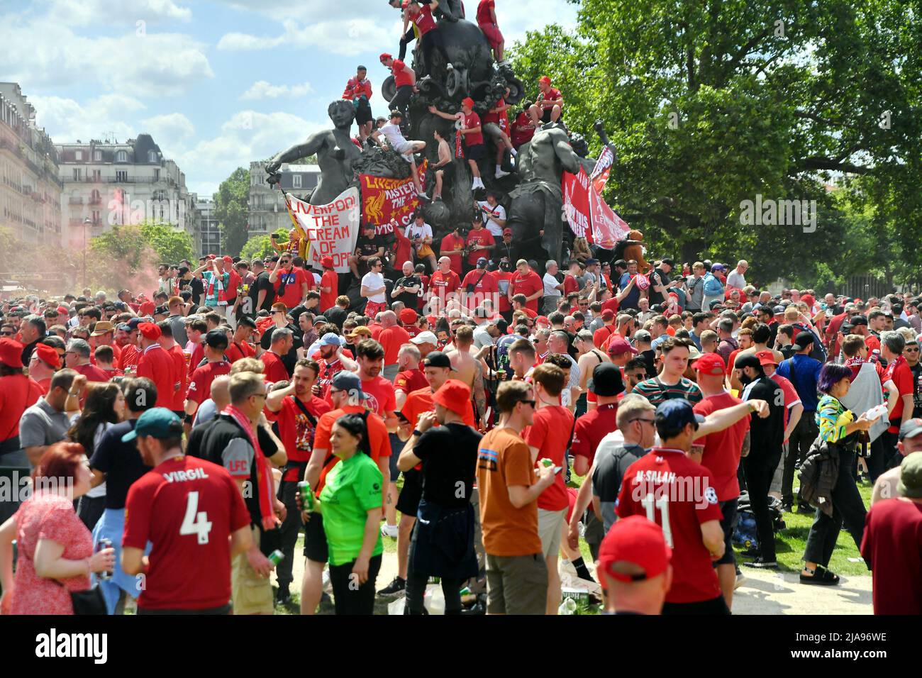 Liverpool fans in the fanzone in Paris, ahead of the UEFA Champions ...