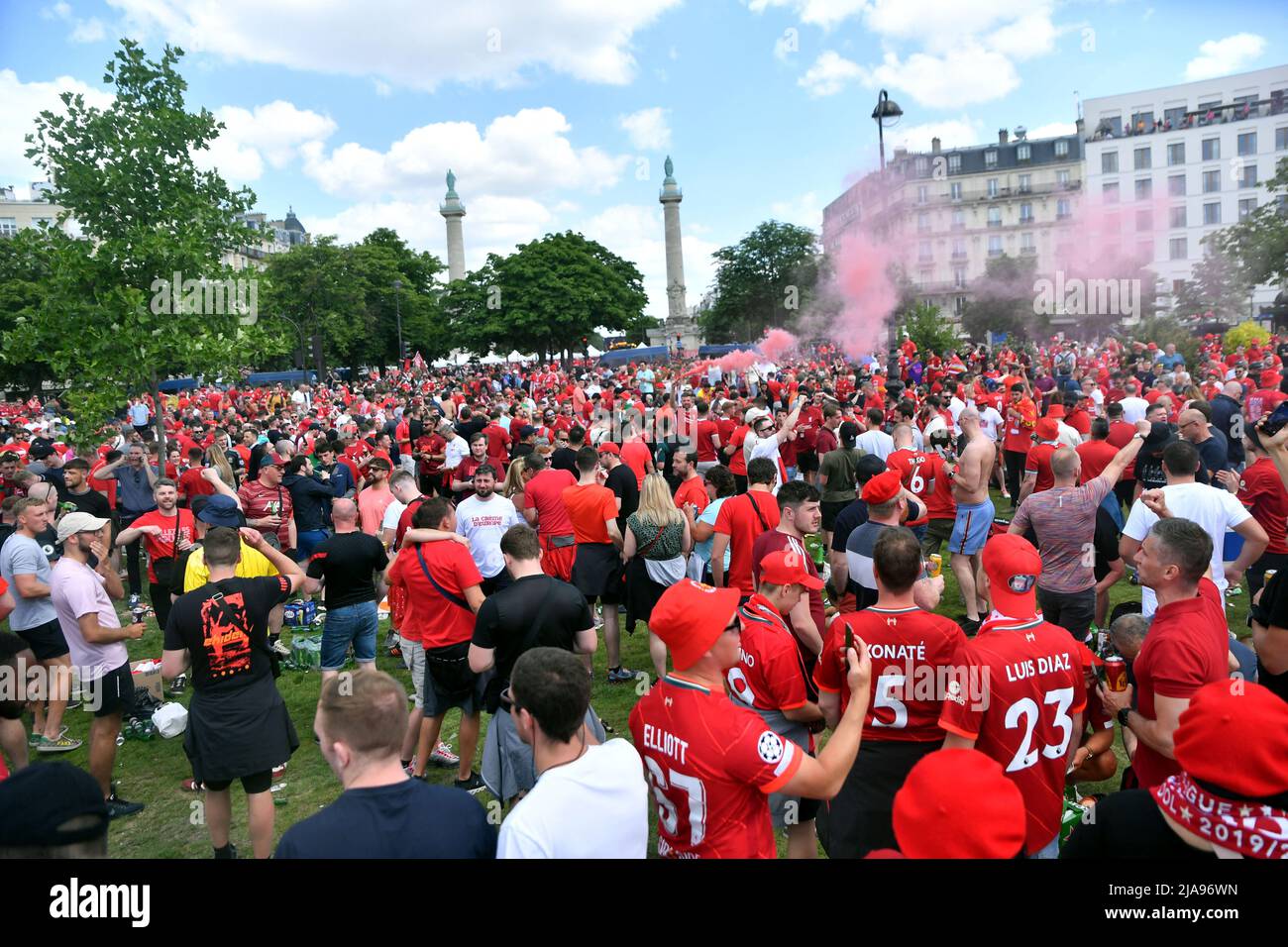 Liverpool fans in the fanzone in Paris, ahead of the UEFA Champions ...