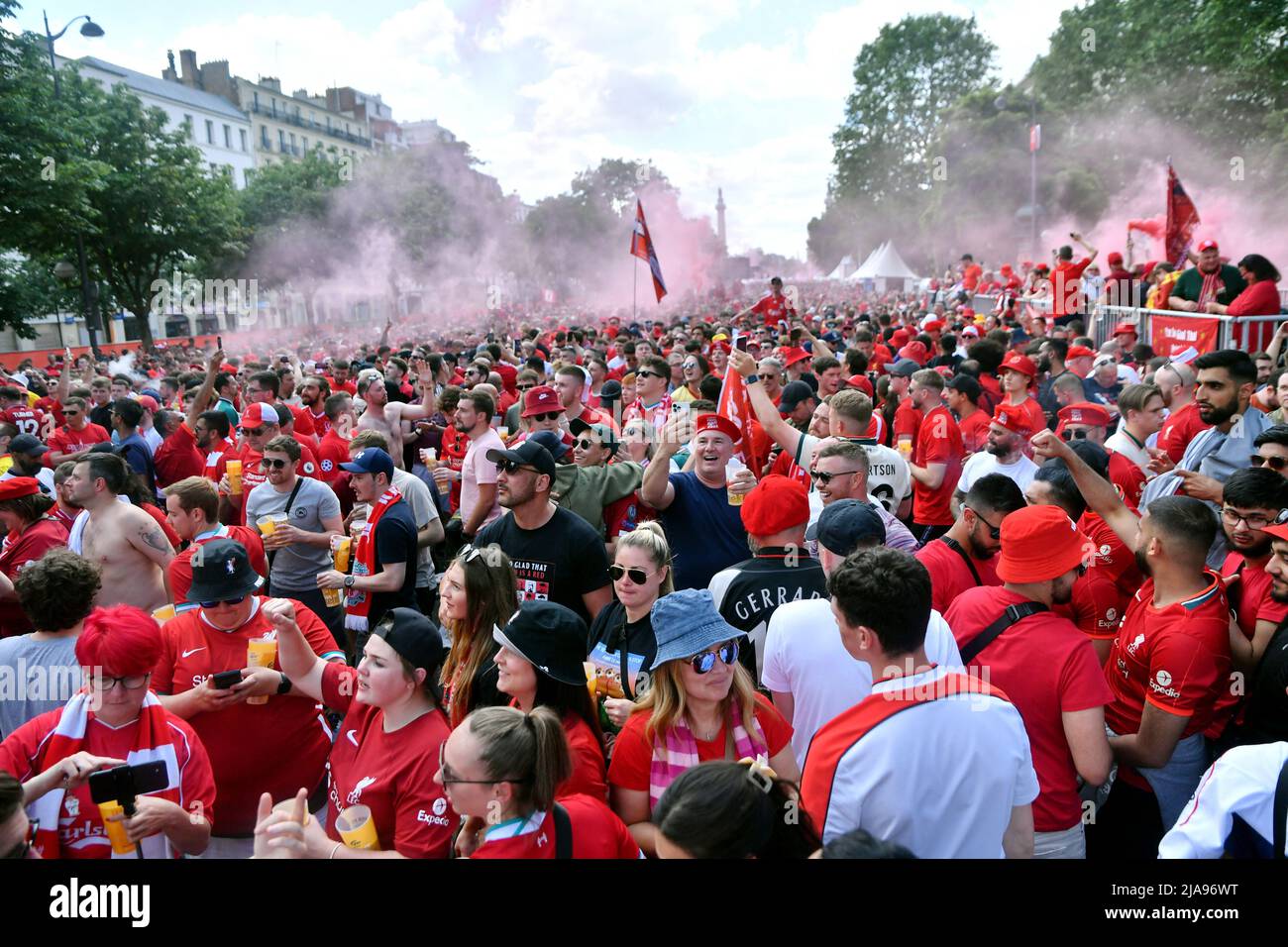 Liverpool fans in the fanzone in Paris, ahead of the UEFA Champions ...