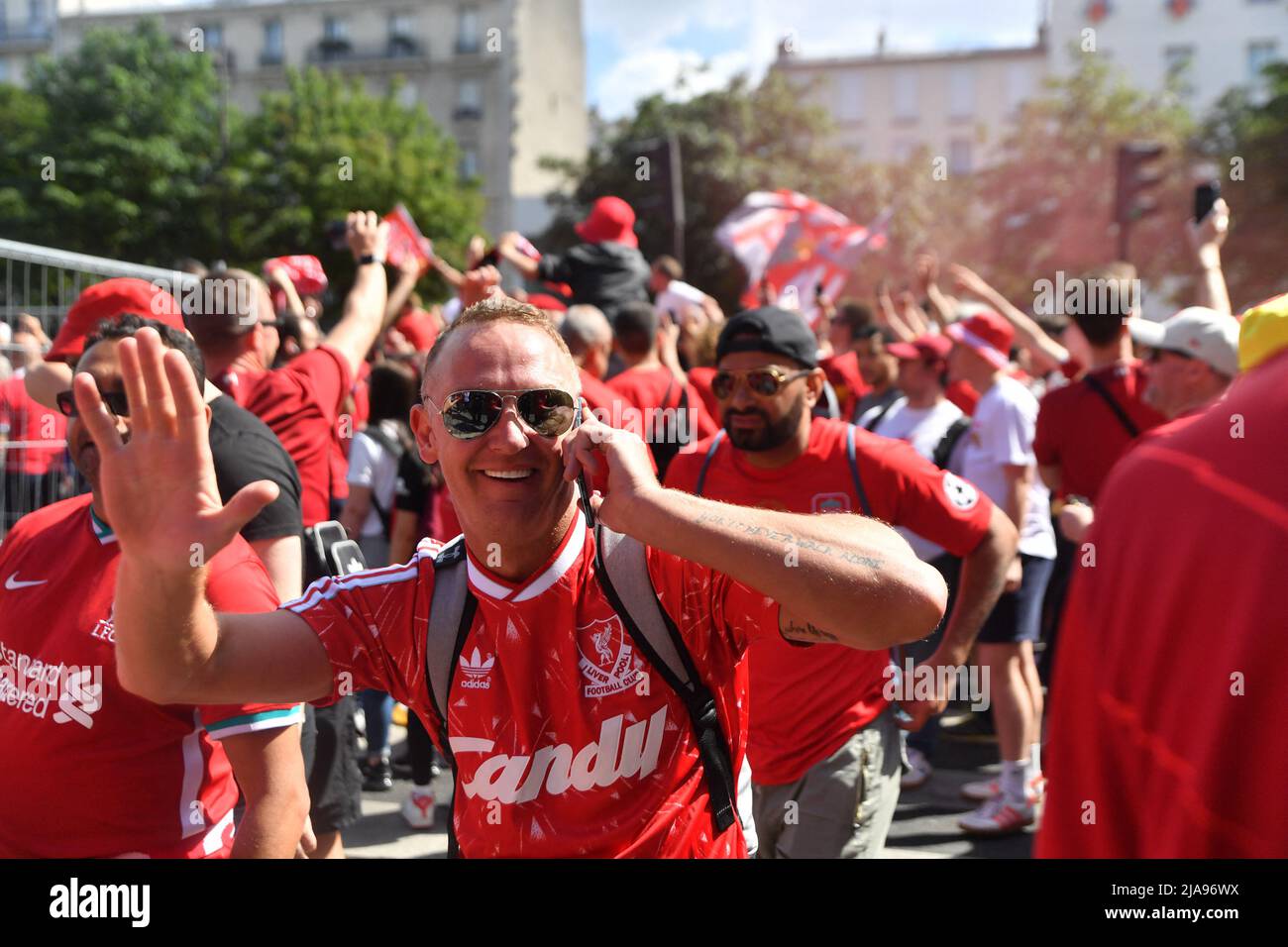 Liverpool fans in the fanzone in Paris, ahead of the UEFA Champions ...