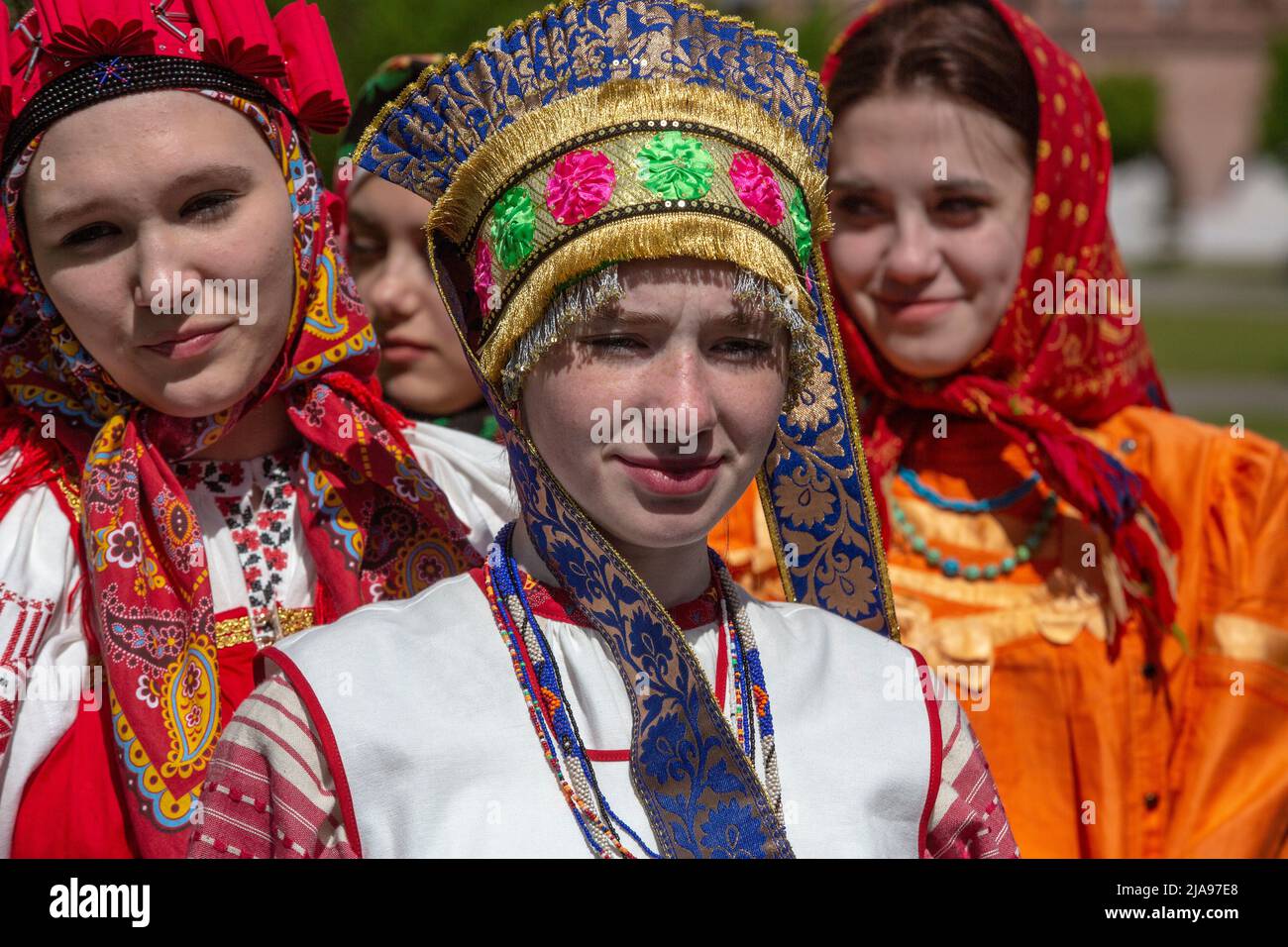 Tula, Russia. 28th May, 2022. Girls in traditional Russian folk ...