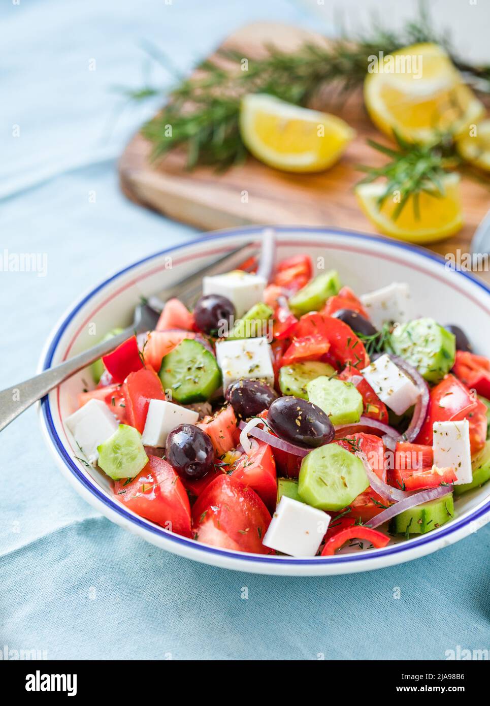 Greek Salad With Feta Cheese Olives Tomato Cucumber And Red Onion Greek Salad With Feta Cheese Olives Tomato Cucumber And Red Onion
