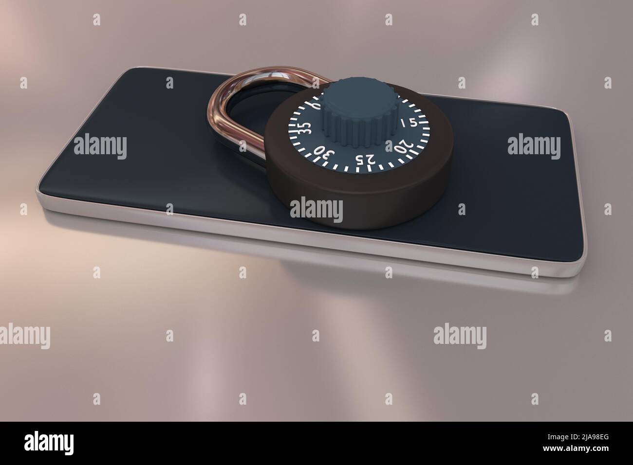 3d render illustration of a mobile device with a dial lock to protect ...