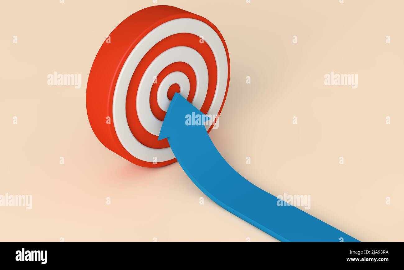 Arrow pointing to the middle of a red and white target. Business aims ...